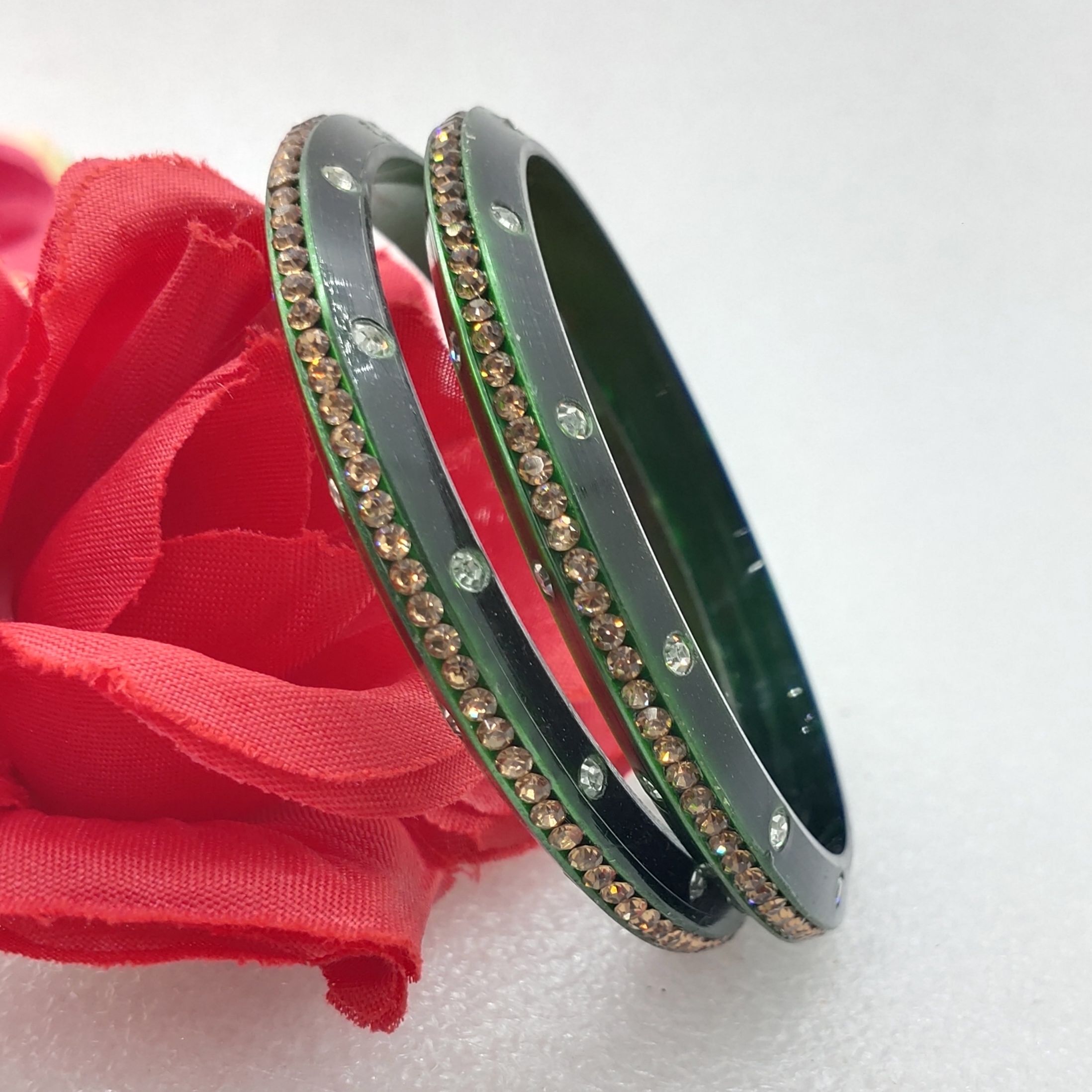 2PCS ACRYLIC SINGLE LINE LCD STONE BANGLES GREEN 5- STAR | STAR BANGLES