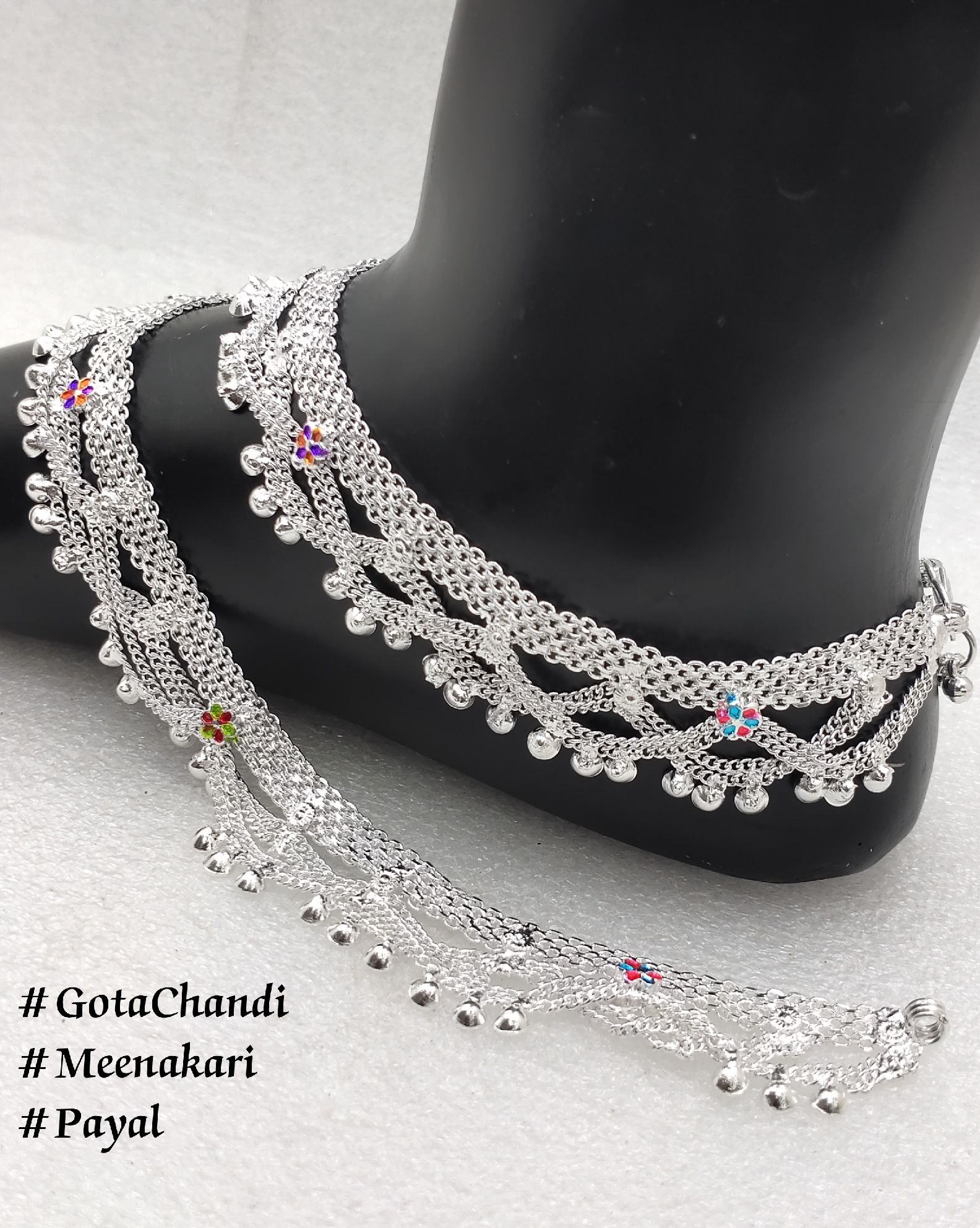PAYAL ANKLET IN GOTA CHANDI GLASS CRYSTAL WITH JHALAR AMI180 STAR BANGLES WHOLESALE