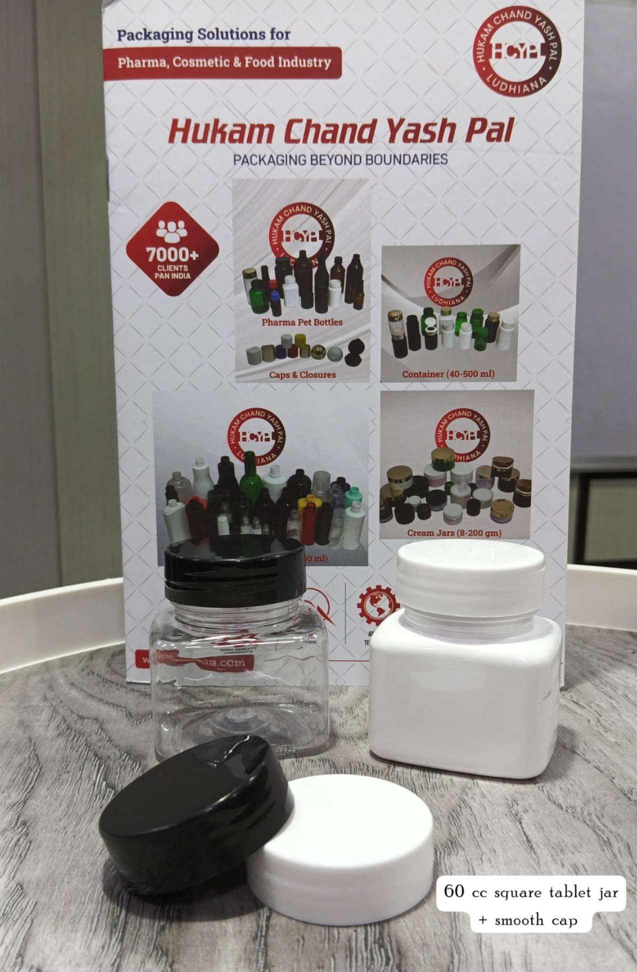 60 cc square tablet with smooth black white cap | HUKAM CHAND YASH PAL