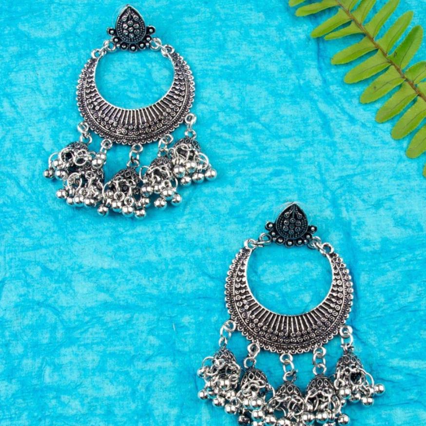 Silver Color Oxidised Silver Afghani Chandbali Earrings for women and girls Trendisia Lifestyles LLP