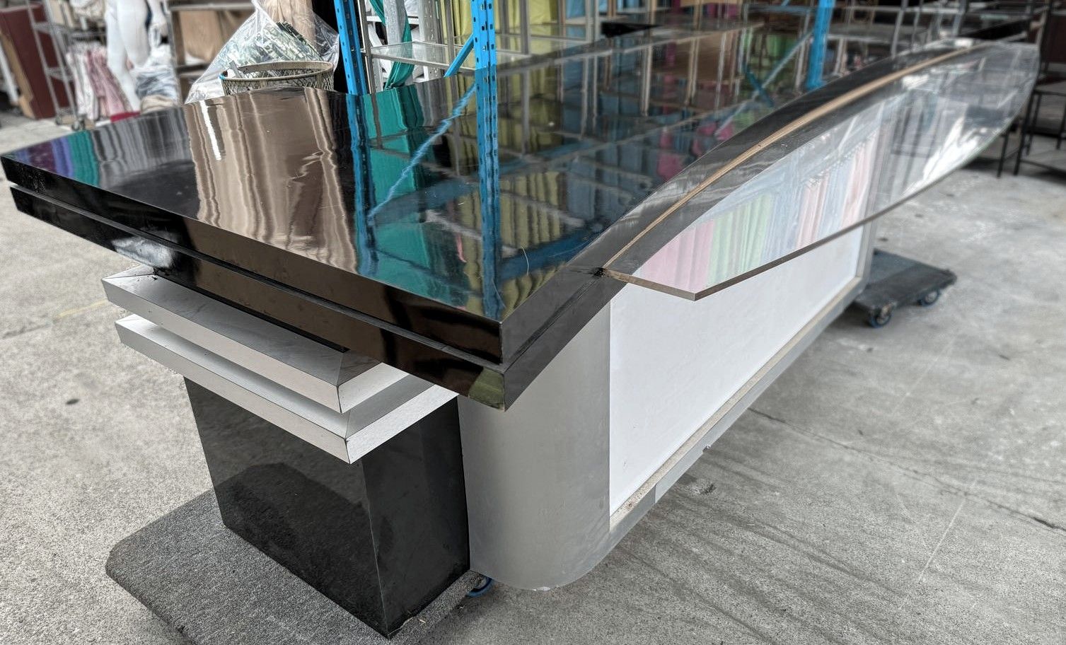 Modern Glass News / Reception Desk | The Legends Ranch - MOVIE PROP AND ...