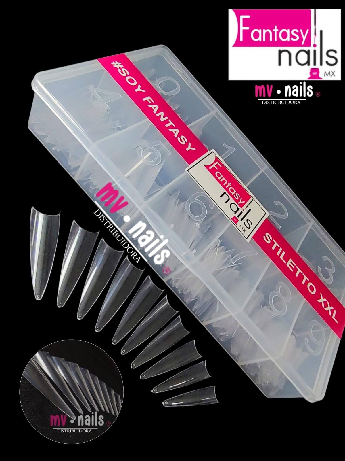 TIP FANTASY STILETTO XXL CRISTAL PAQUETE C/500 PZS. | MV NAILS DISTRIBUIDORA