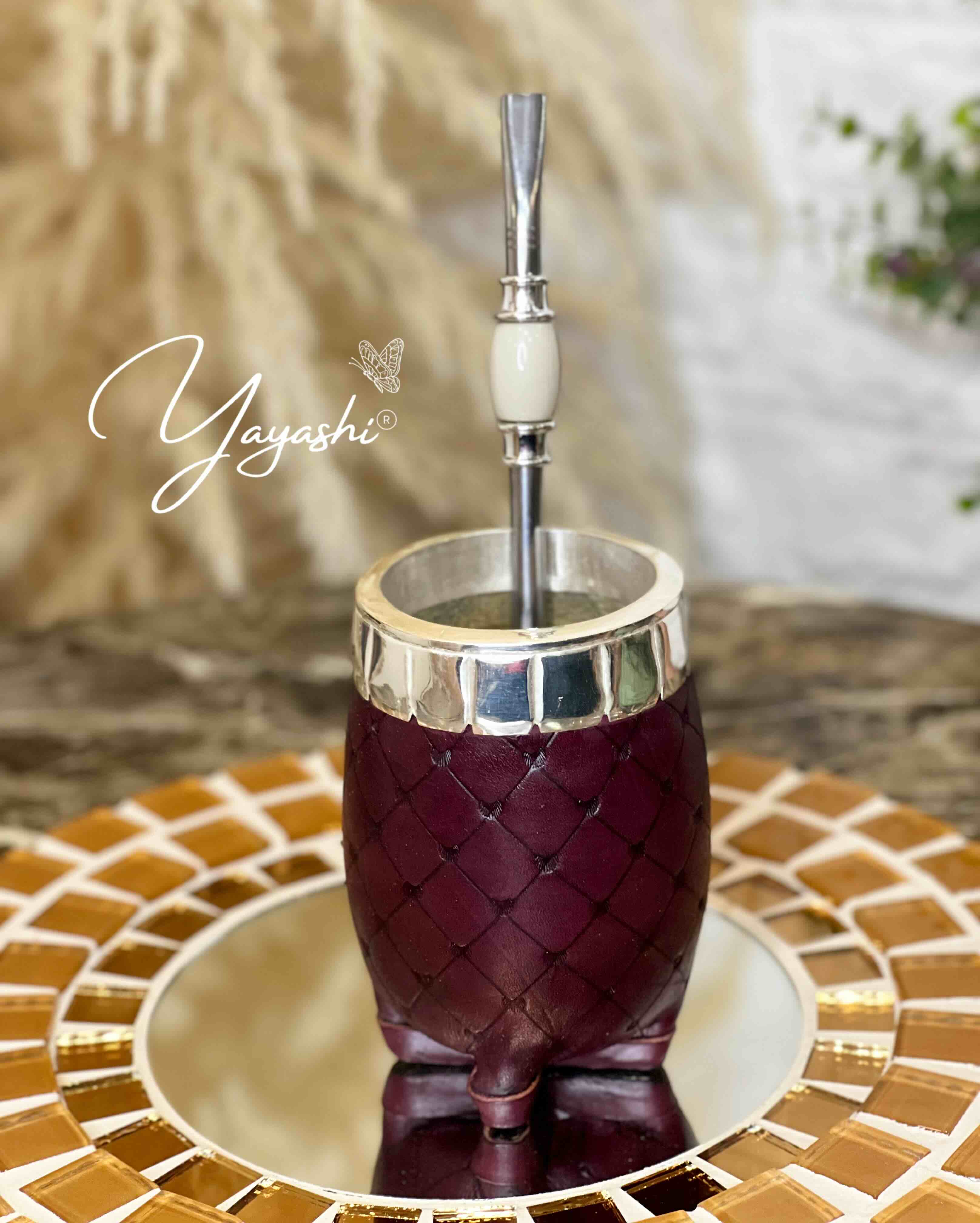Guampa en Cuero con Boca de Plata | Yayashi Termos ®️