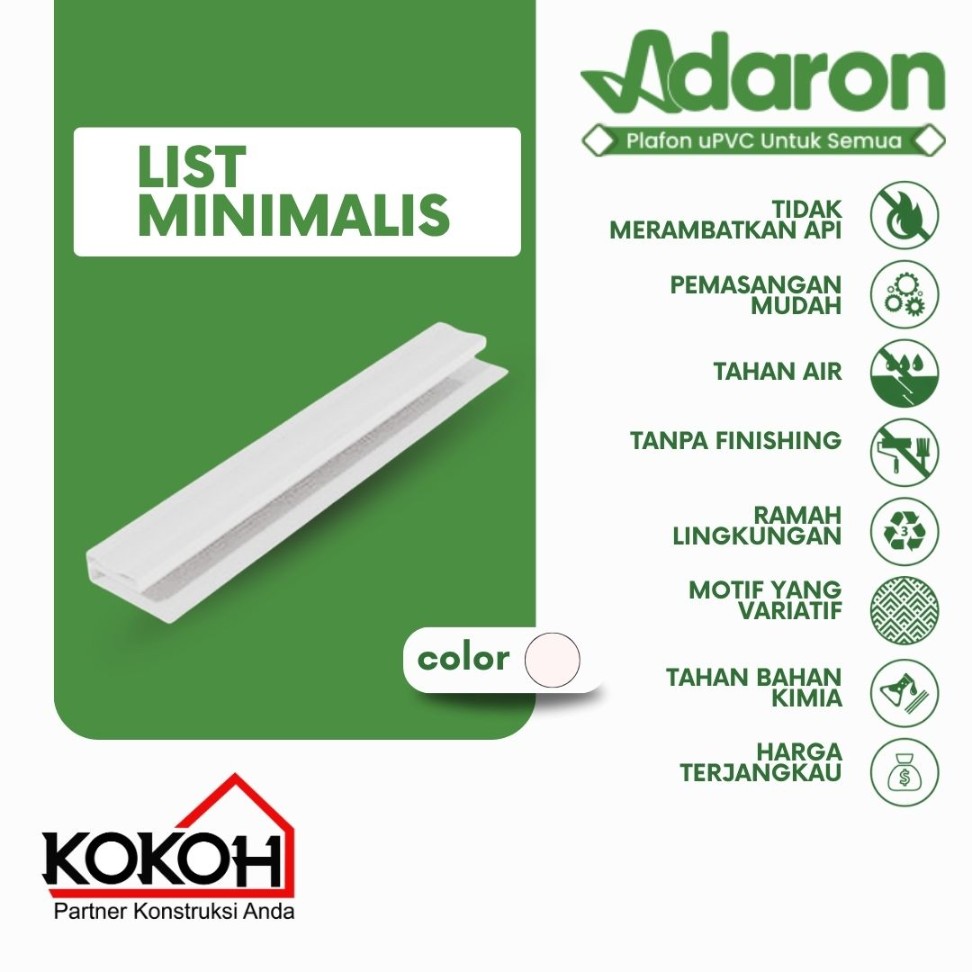 ADARON Plafon uPVC List Wh Minimalis 4000mm | KOKOH