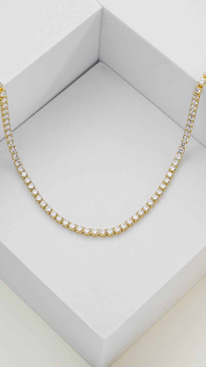 Cadena Circonias Unisex 45 Cms Cristal | Oro laminado 18k