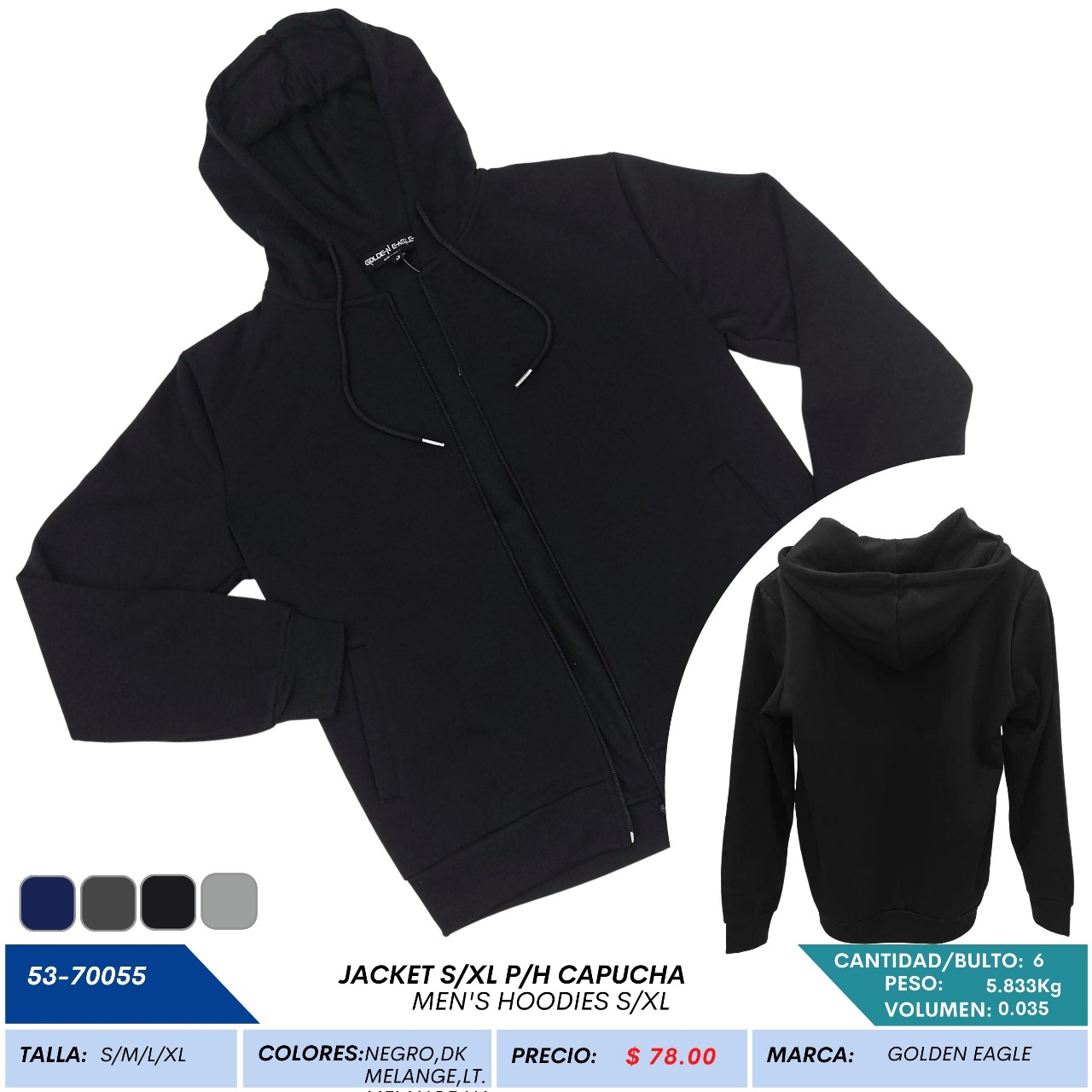 JACKET S/XL PARA HOMBRE CON CAPUCHA | Sirena Internacional S.A.