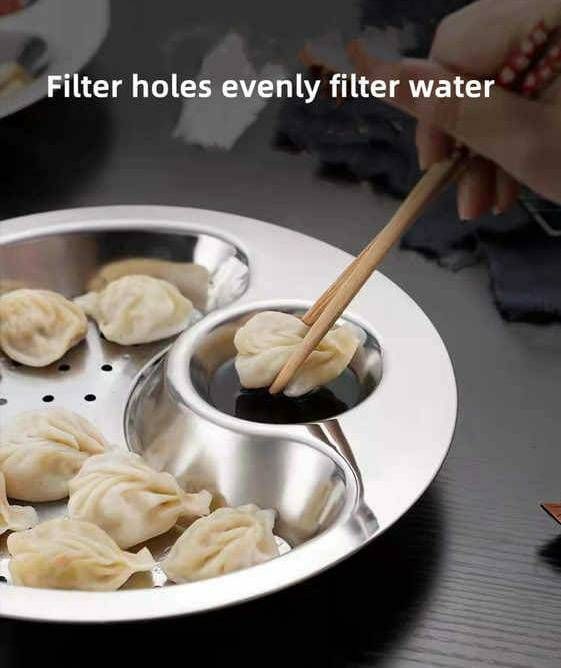 Stainless steel dumpling plate • Serving Food Platter with sauce ...