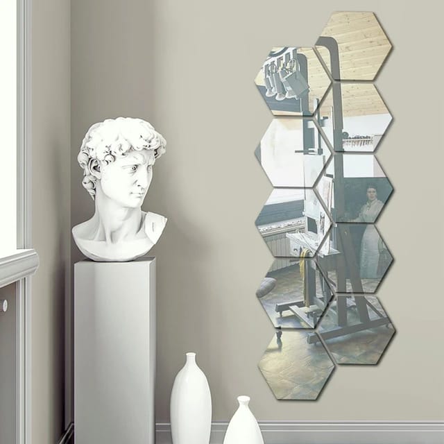Silver Colour Hexagon Mirror 🪞 Stickers For Decoration-(12cm*11cm)-(50 ...