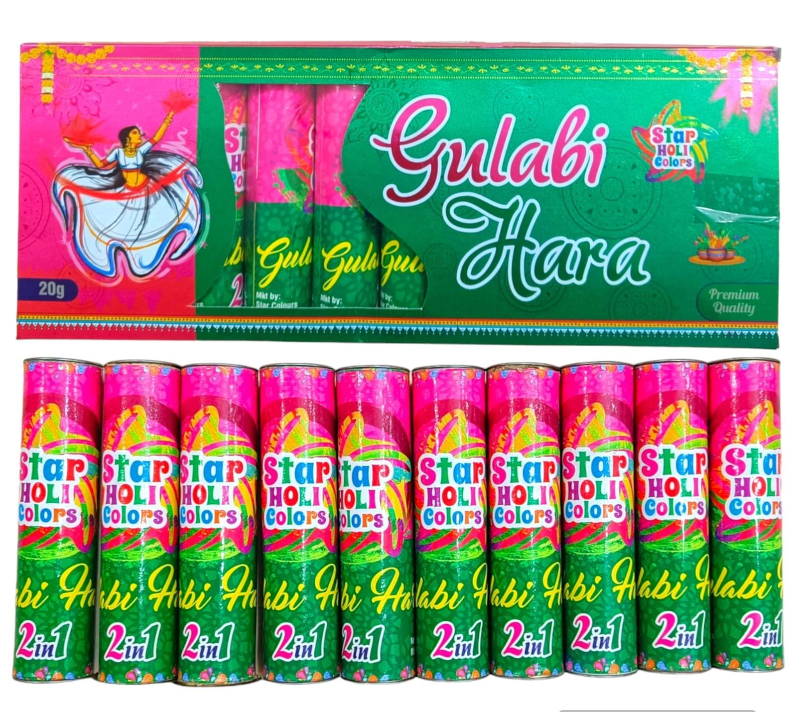 2 In 1 Gulabi Hara Rang (20g) (Pack of 10) - (1 Packet) | TwiiMart.in