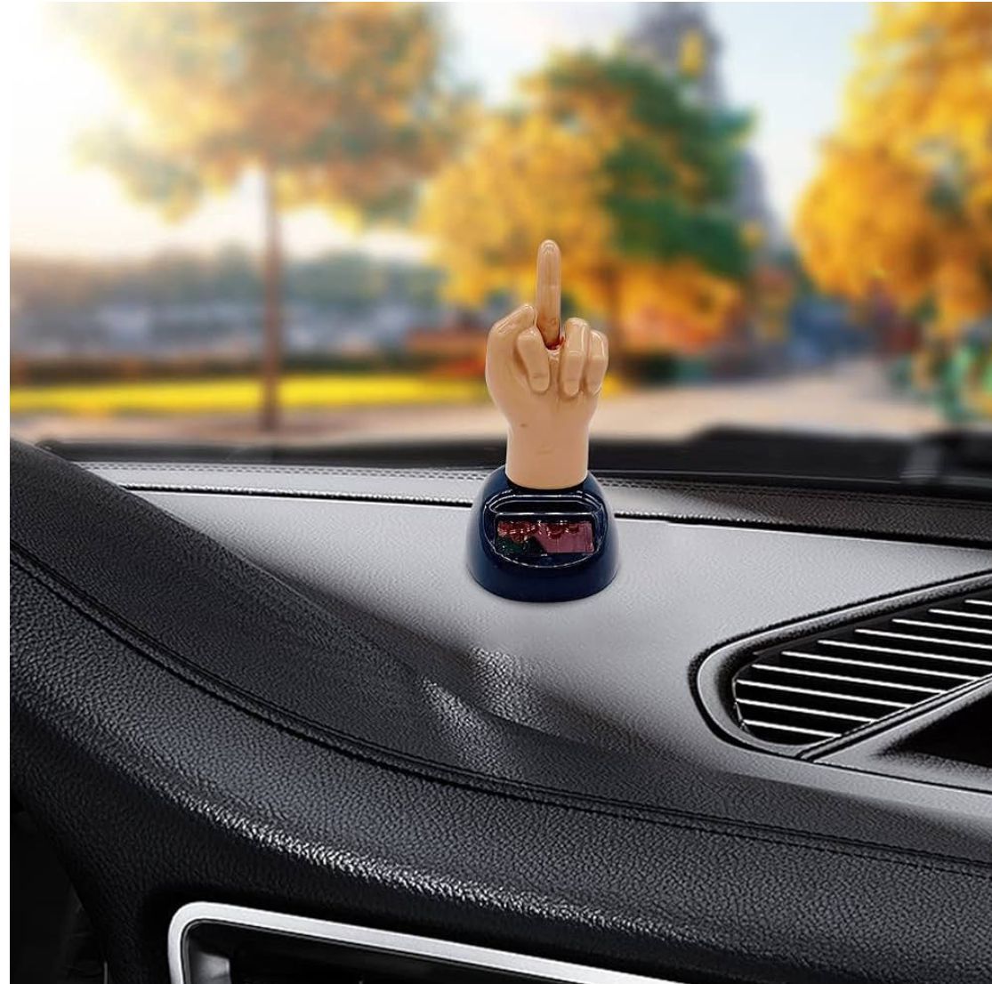 Middle Finger Solar Car Dashboard Showpiece (Size: 10cm) | TwiiMart.in