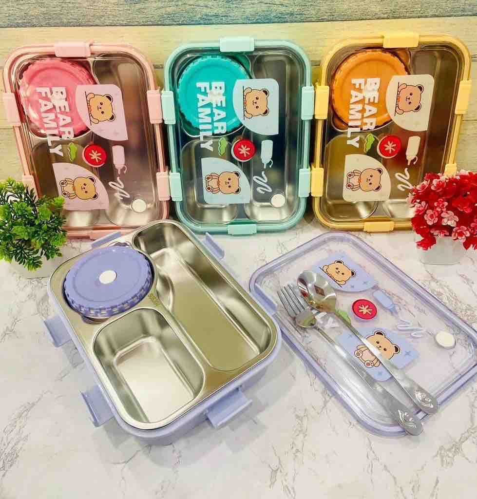 Stainless Steel Cartoon Design Lunch Box With 3 Compartments | TwiiMart.in