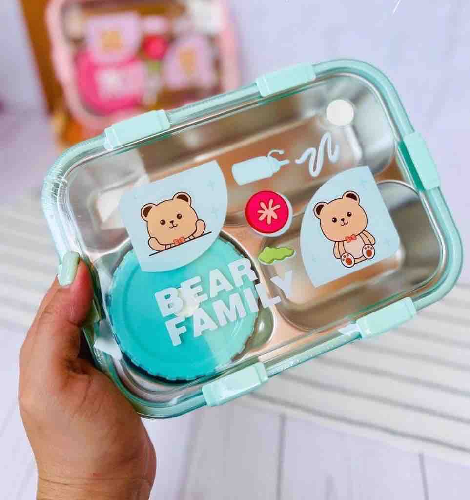 Stainless Steel Cartoon Design Lunch Box With 3 Compartments | TwiiMart.in