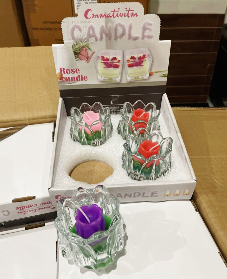 Premium Flower Design Glass Arom Candle (4 Piece Box) | TwiiMart.in