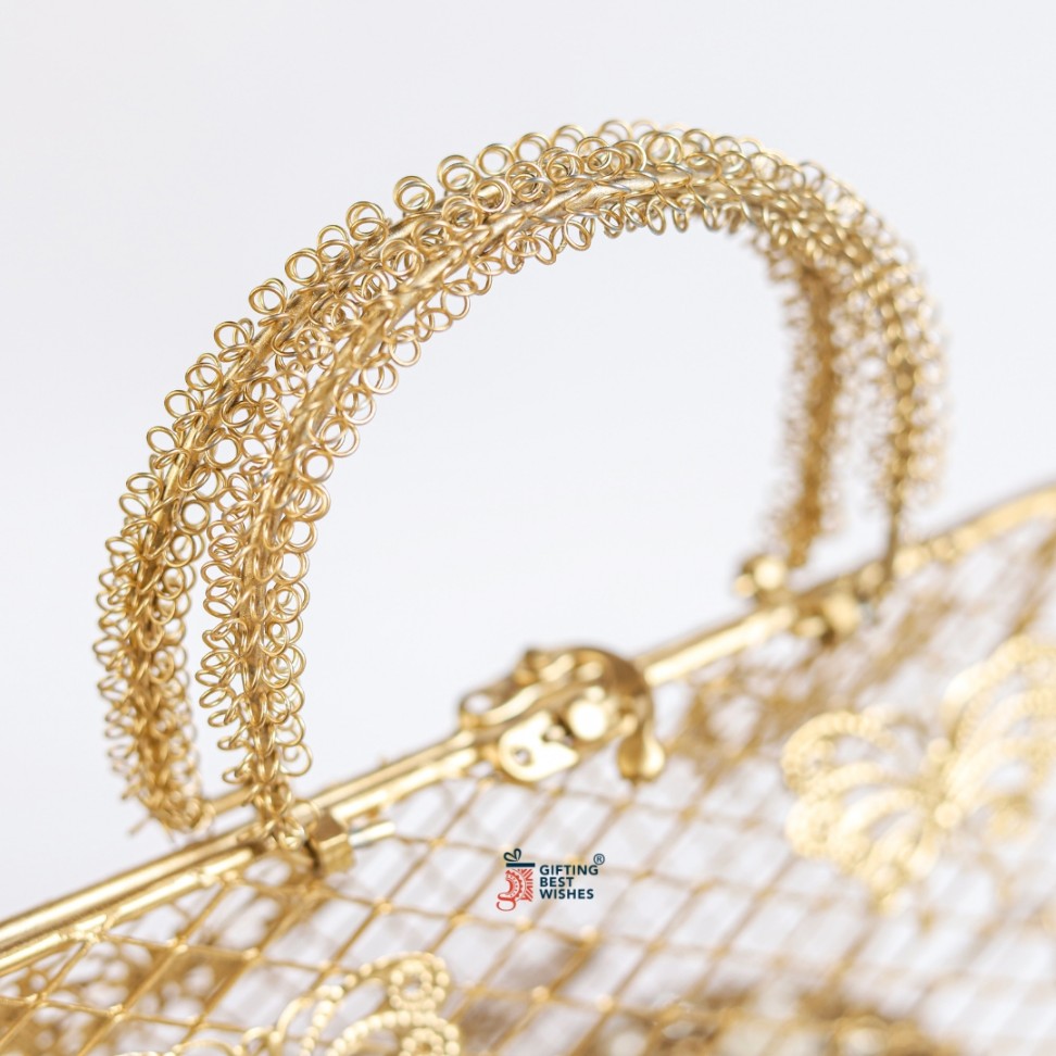 GOLDEN BUTTERFLY MESH BASKET HAMPER WITH GLASS JARS | GiftingBestWishes