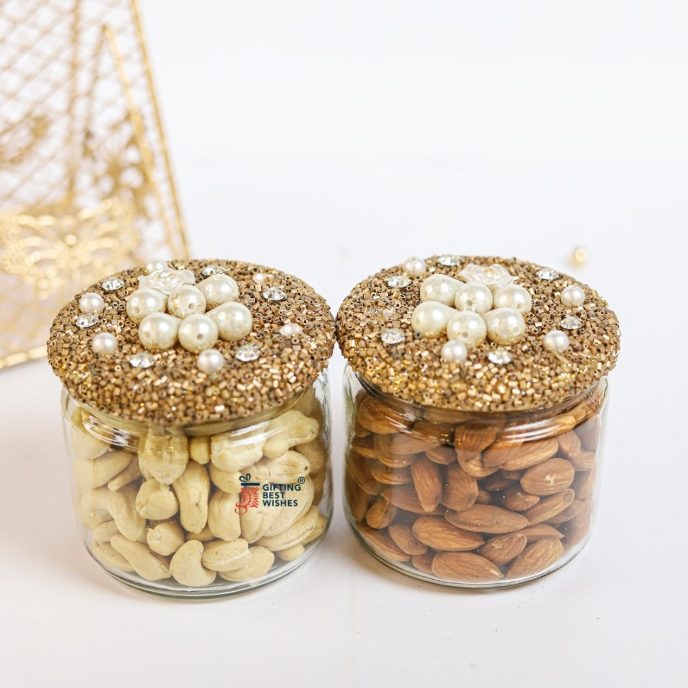 GOLDEN BUTTERFLY MESH BASKET HAMPER WITH GLASS JARS | GiftingBestWishes