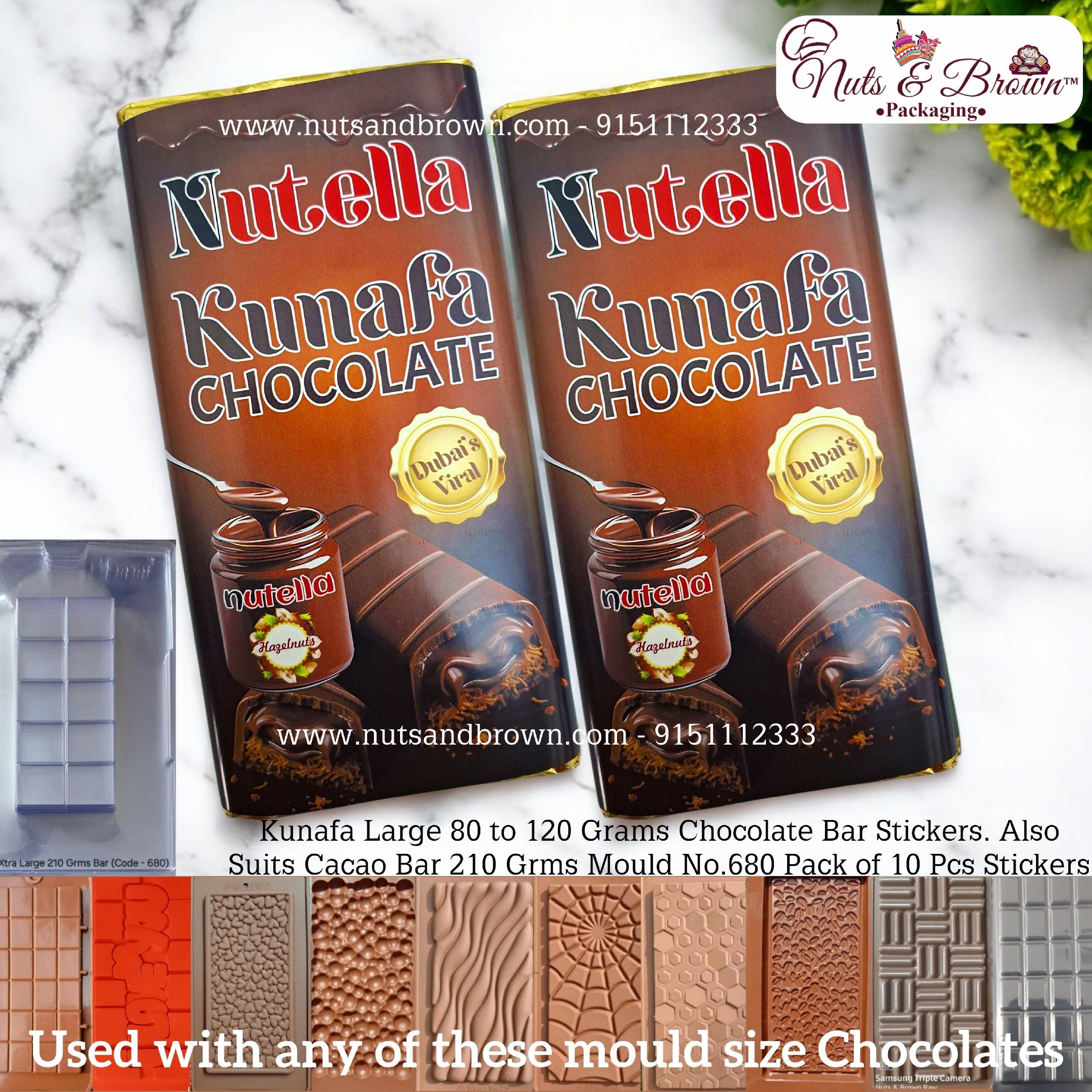 Kunafa Chocolate Stickers | Nuts And Brown (Packaging)