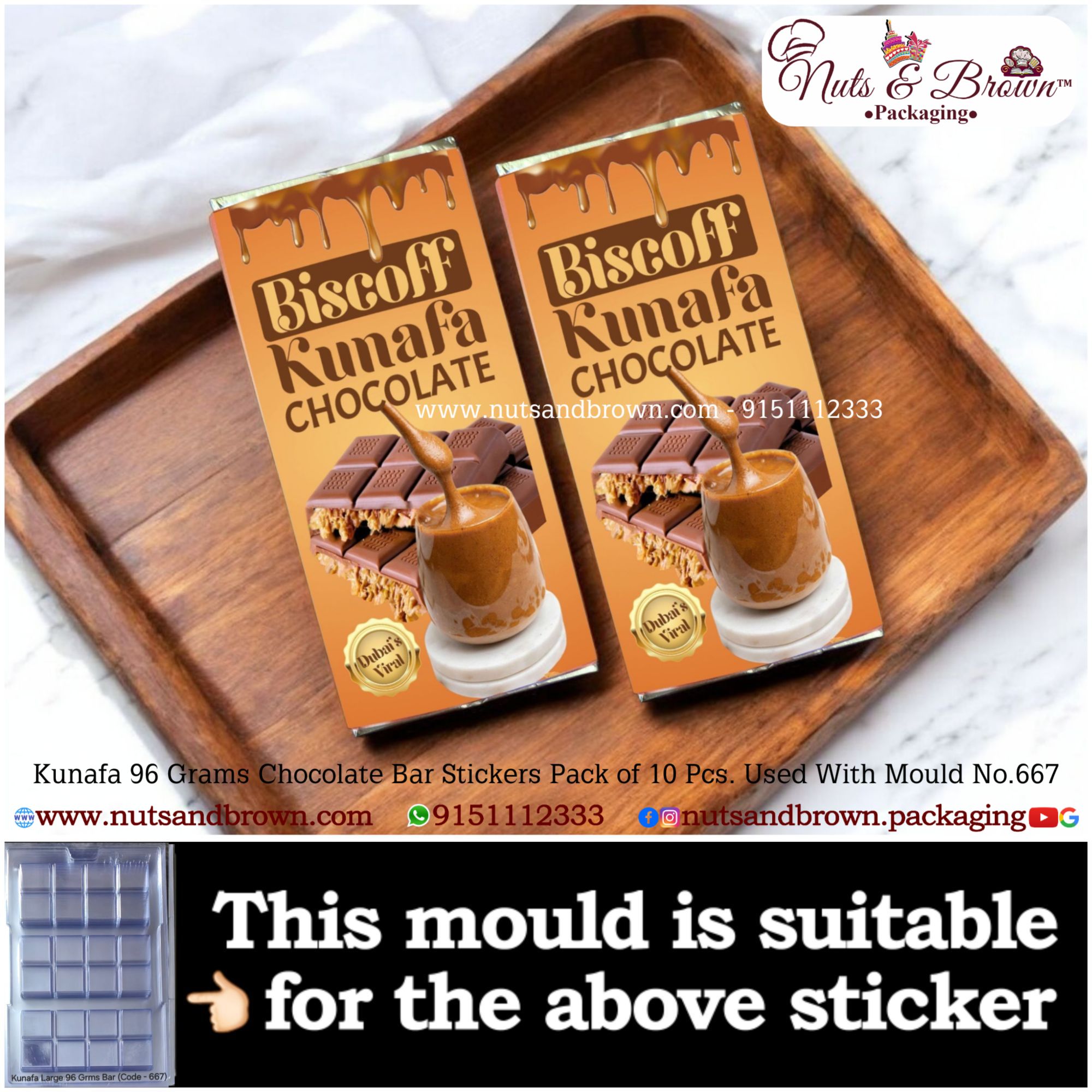 Kunafa Chocolate Stickers | Nuts And Brown (Packaging)