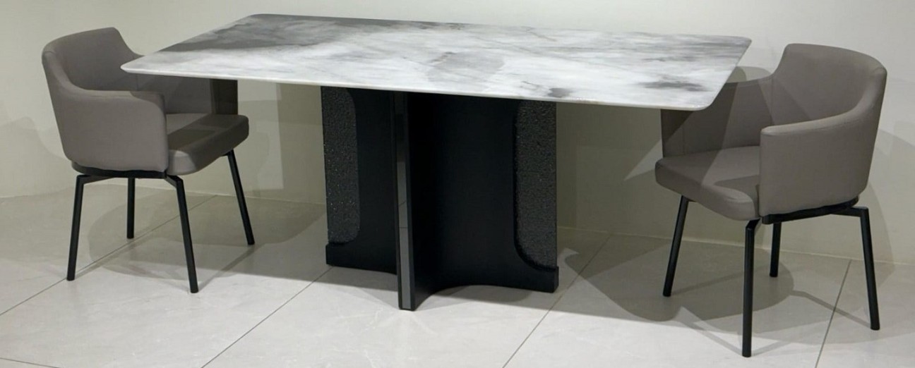 MIDT-579 - 6 Seater Dining Table with 6 Revolving Grey Chairs - Natural ...