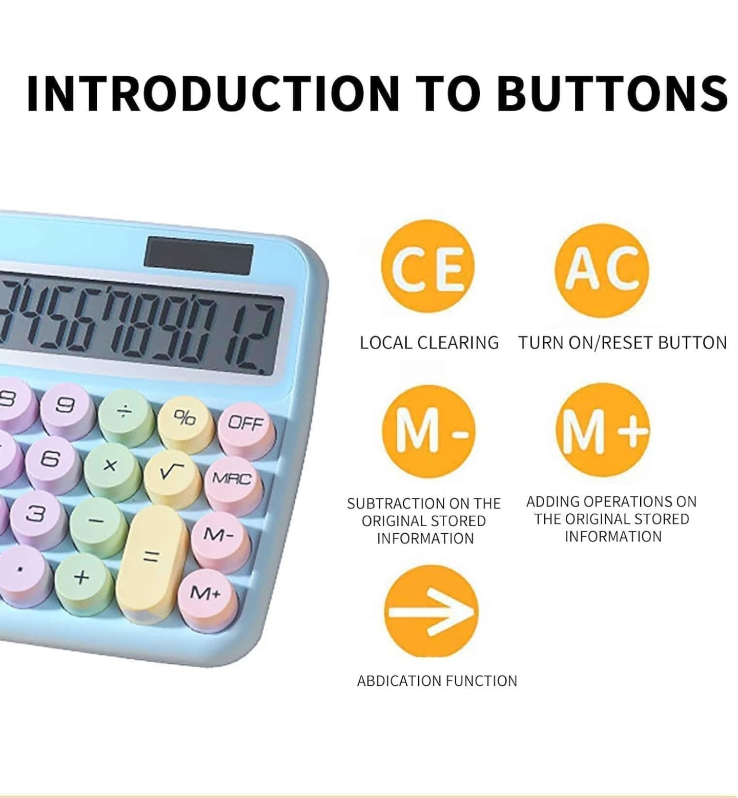 Colorful Calculator 12-Digit Mechanical Calculator with LCD Display, Sensitive Buttons, Battery ...