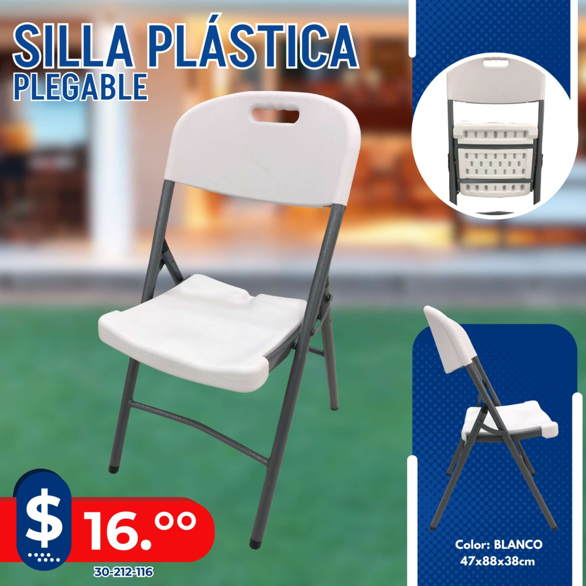 SILLA PLASTICA PLEGABLE BLANCO | Sirena Internacional