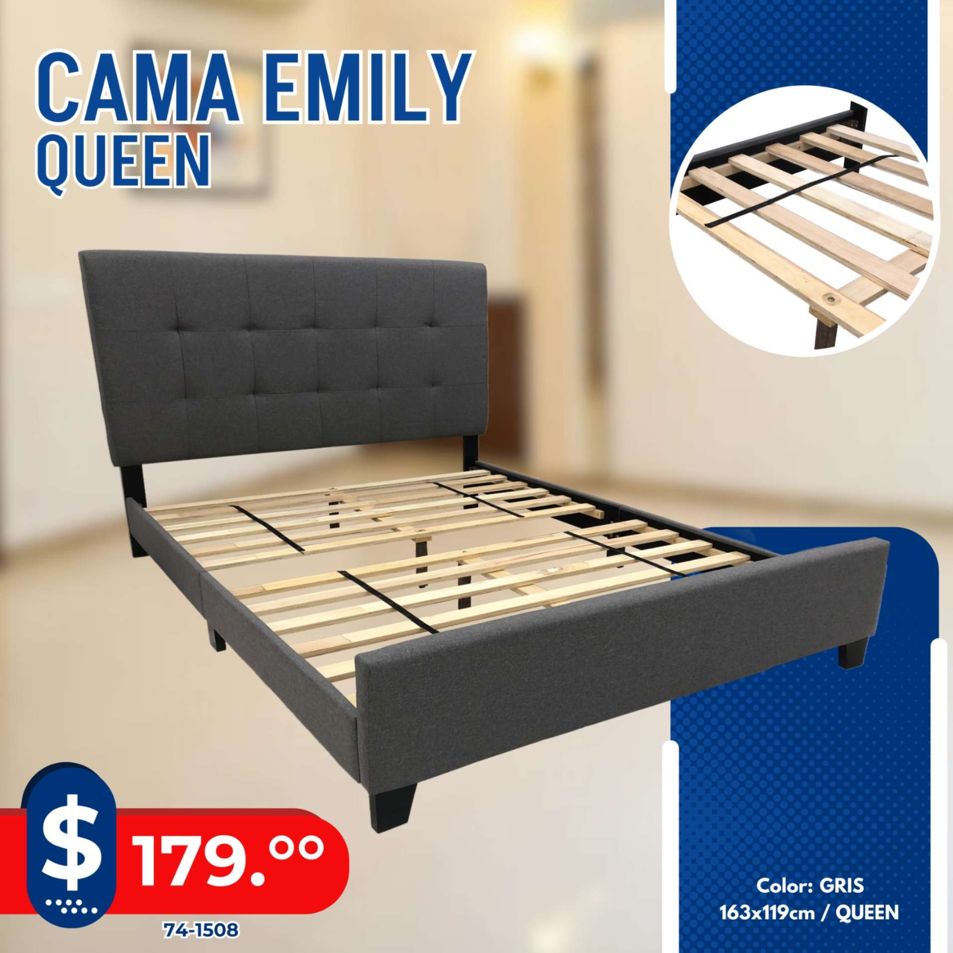 CAMA EMILY QUEEN GRIS | Sirena Internacional