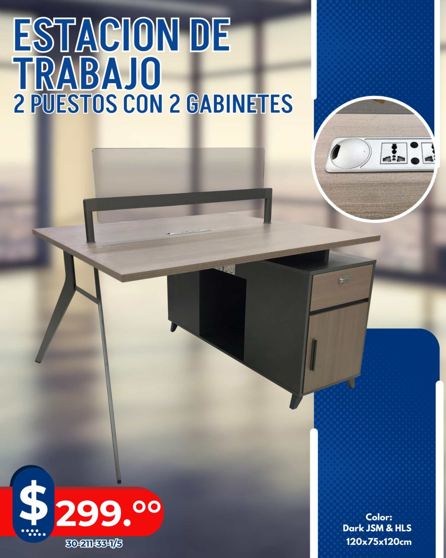 ESTACION DE TRABAJO 2 PUESTOS 120*120*113CM CON 2 GABINETES | Sirena ...