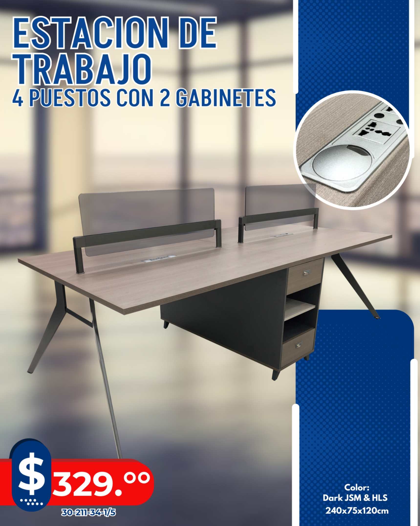 ESTACION DE TRABAJO 4 PUESTOS 240*120*113CM CON 2 GABINETES | Sirena ...