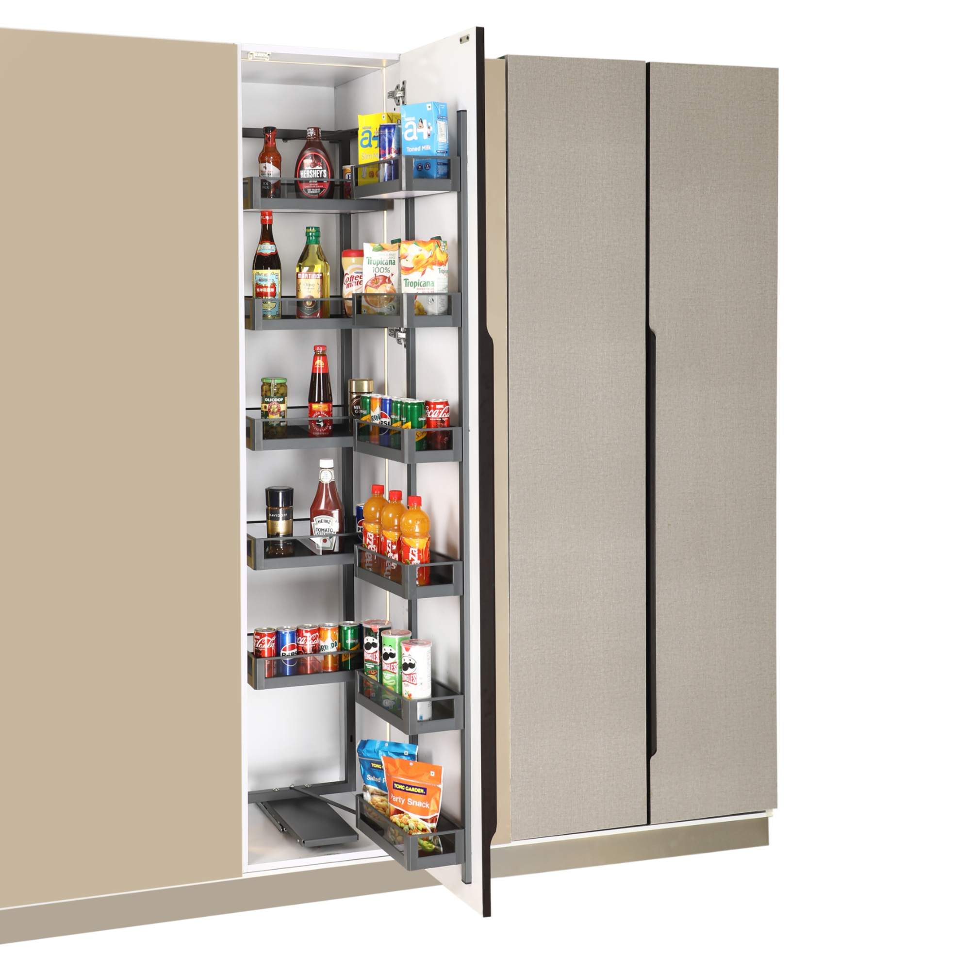 Avocetmobily Glass Pantry Unit Storage System (Silver, Cabinet Width ...