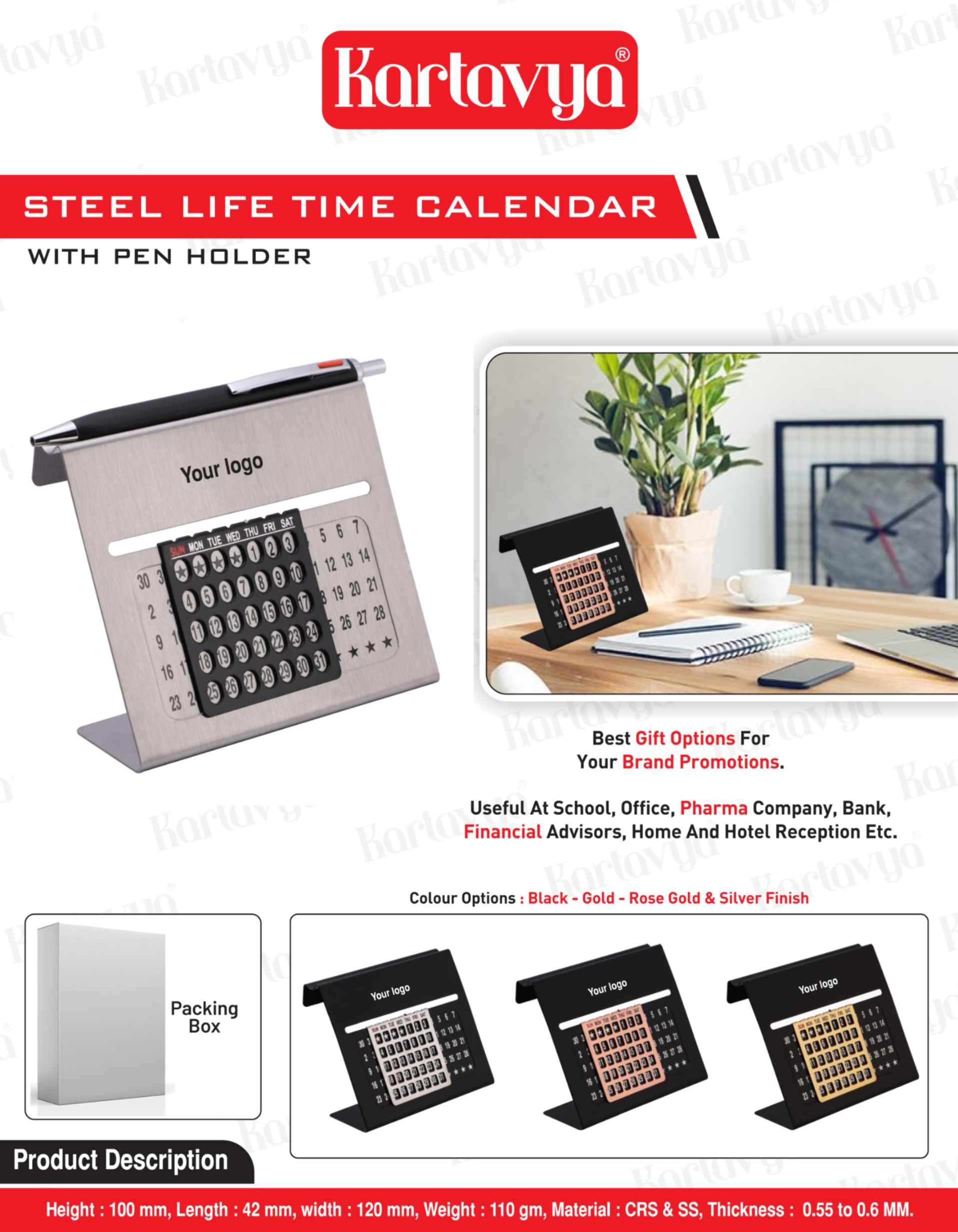 Lifetime Calender Black With Pen Holder | Kartavya Corporate Gifts Pvt Ltd