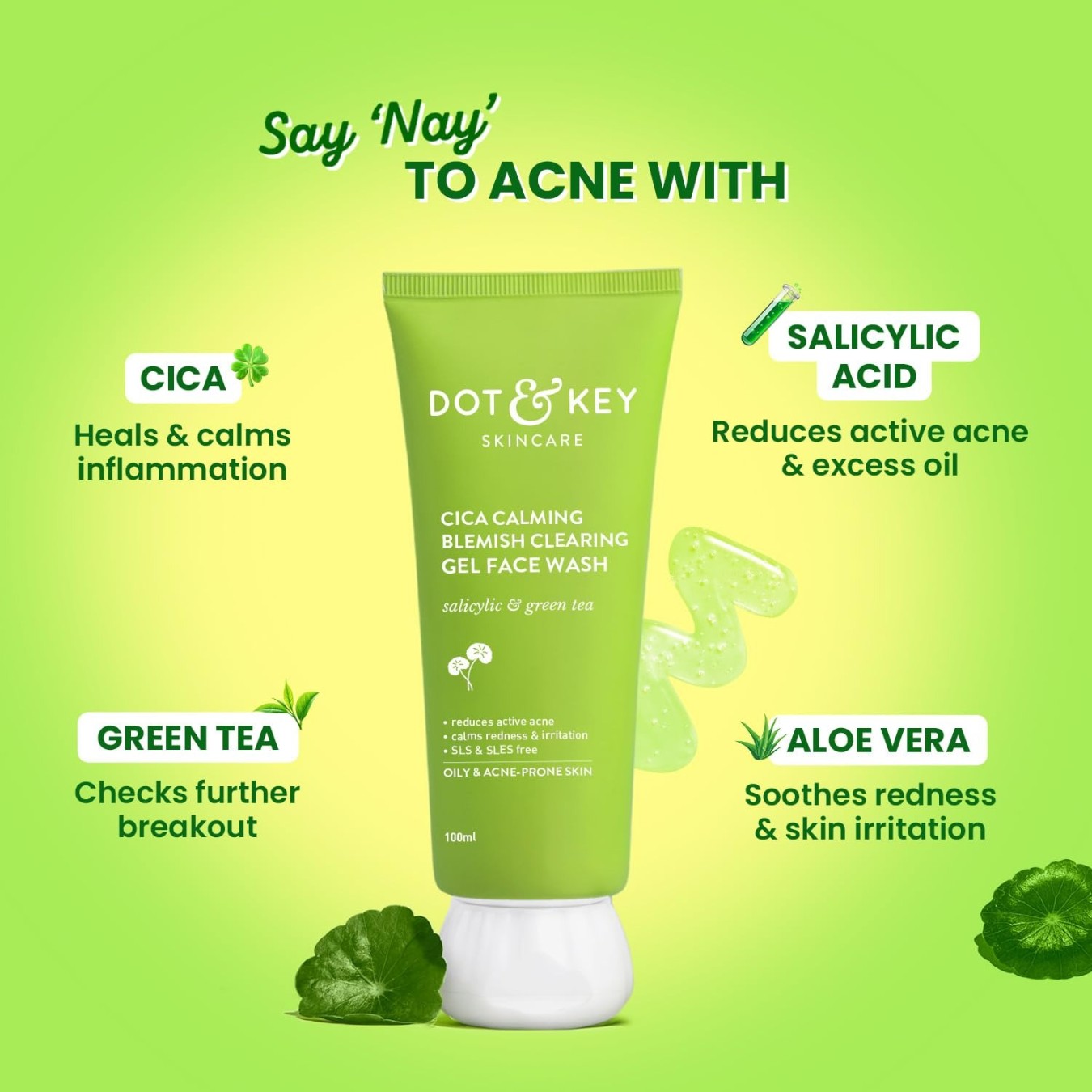 Dot & Key Face Wash CICA for Acne Prone Skin, 2% Salicylic Acid with ...