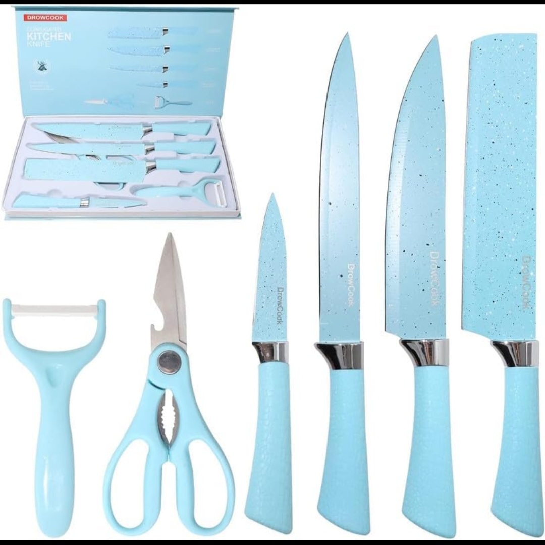 NON STICK COATED KNIFE SET ( 6 PIECE WITH BOX PACKING ) BLUE